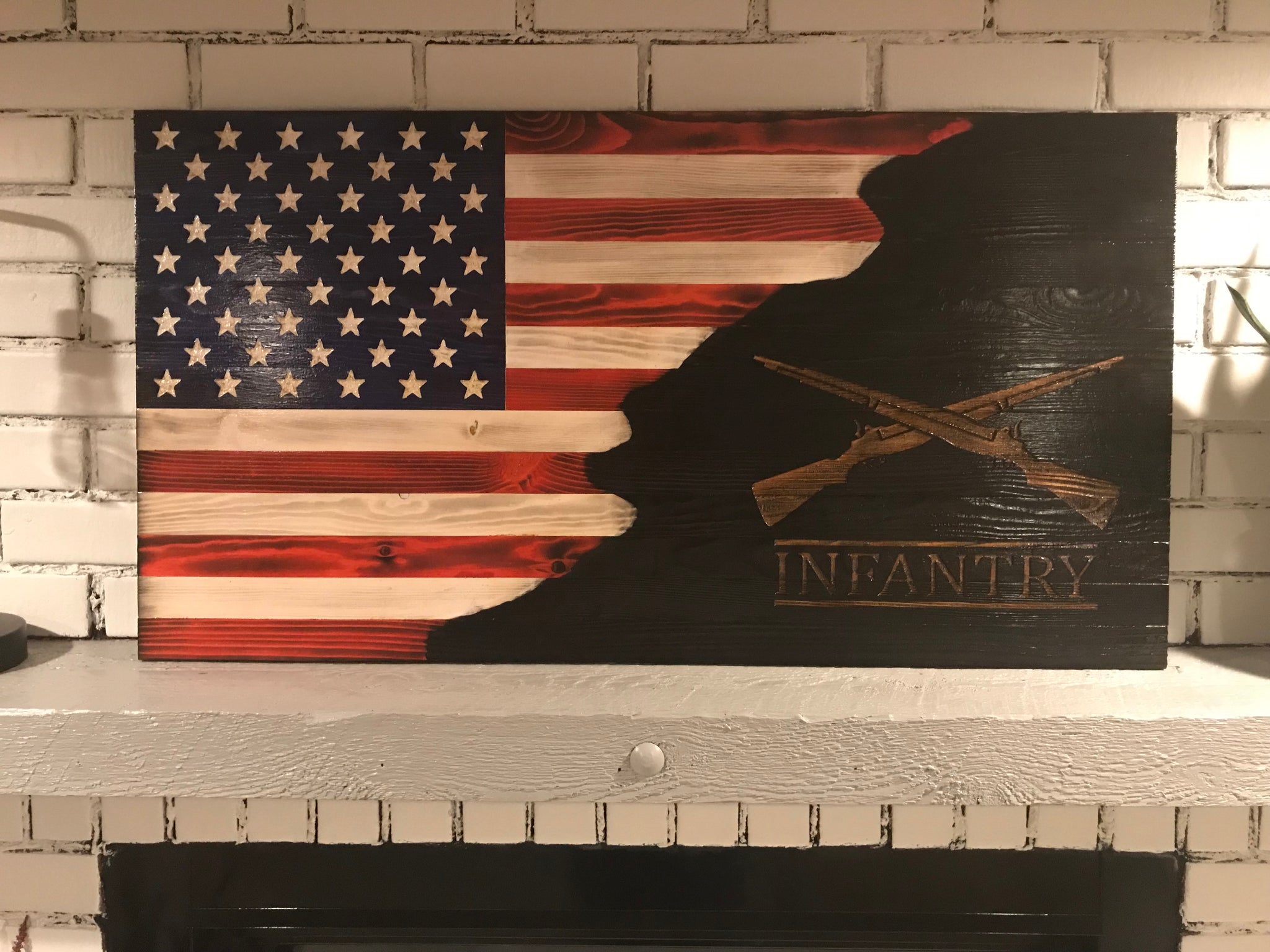 Charred Infantry American Wooden Flag, Red, White and Blue Rustic – Old ...