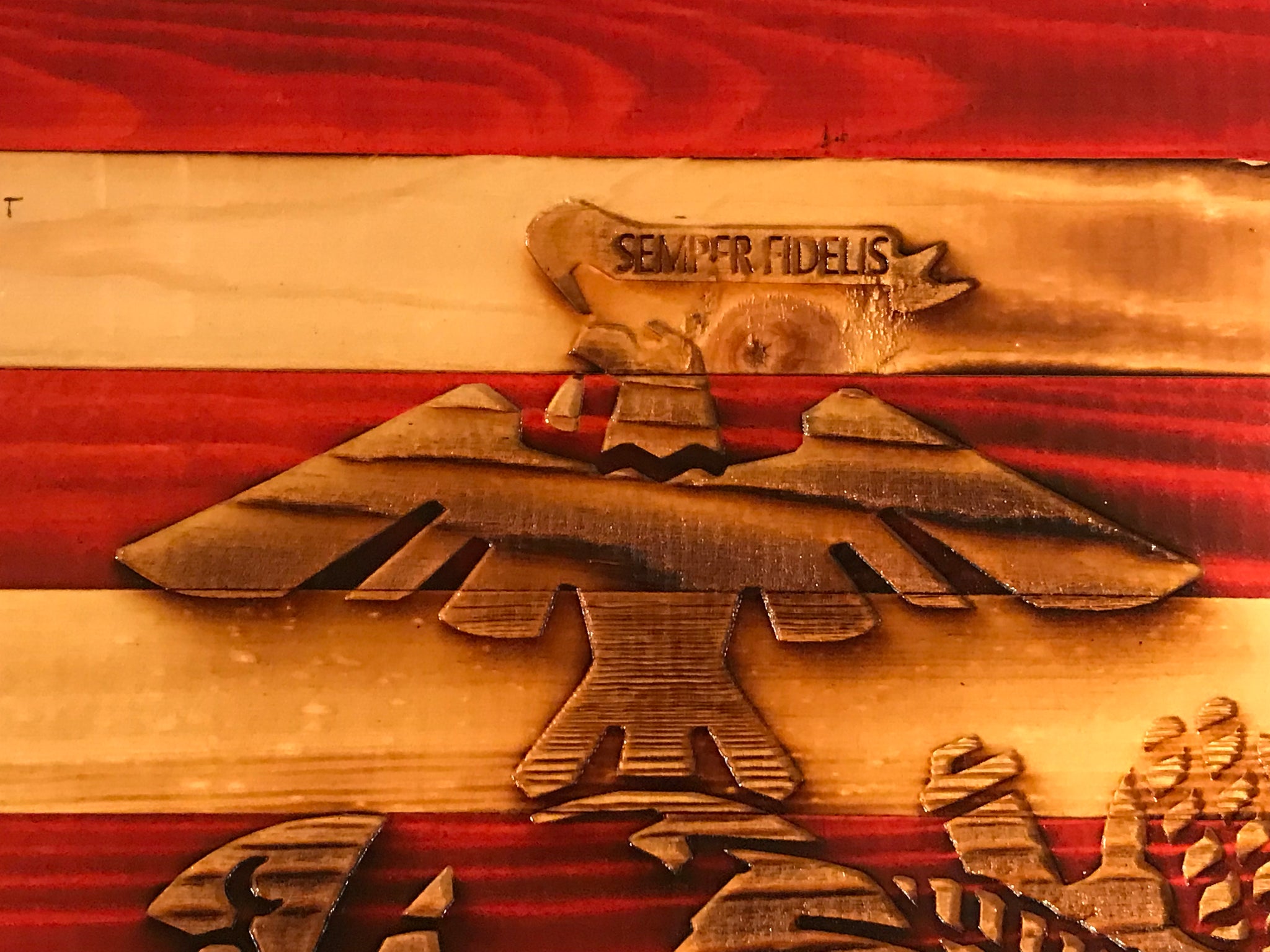 Special American Wooden Flag Marine Corps Emblem Charred Rustic Decor ...